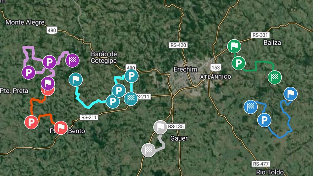 Mapa das especiais do Erechim Rally Brasil 2024 - RallyBR